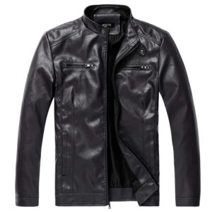 wulful men's stand collar leather jacket motorcycle lightweight faux leather outwear