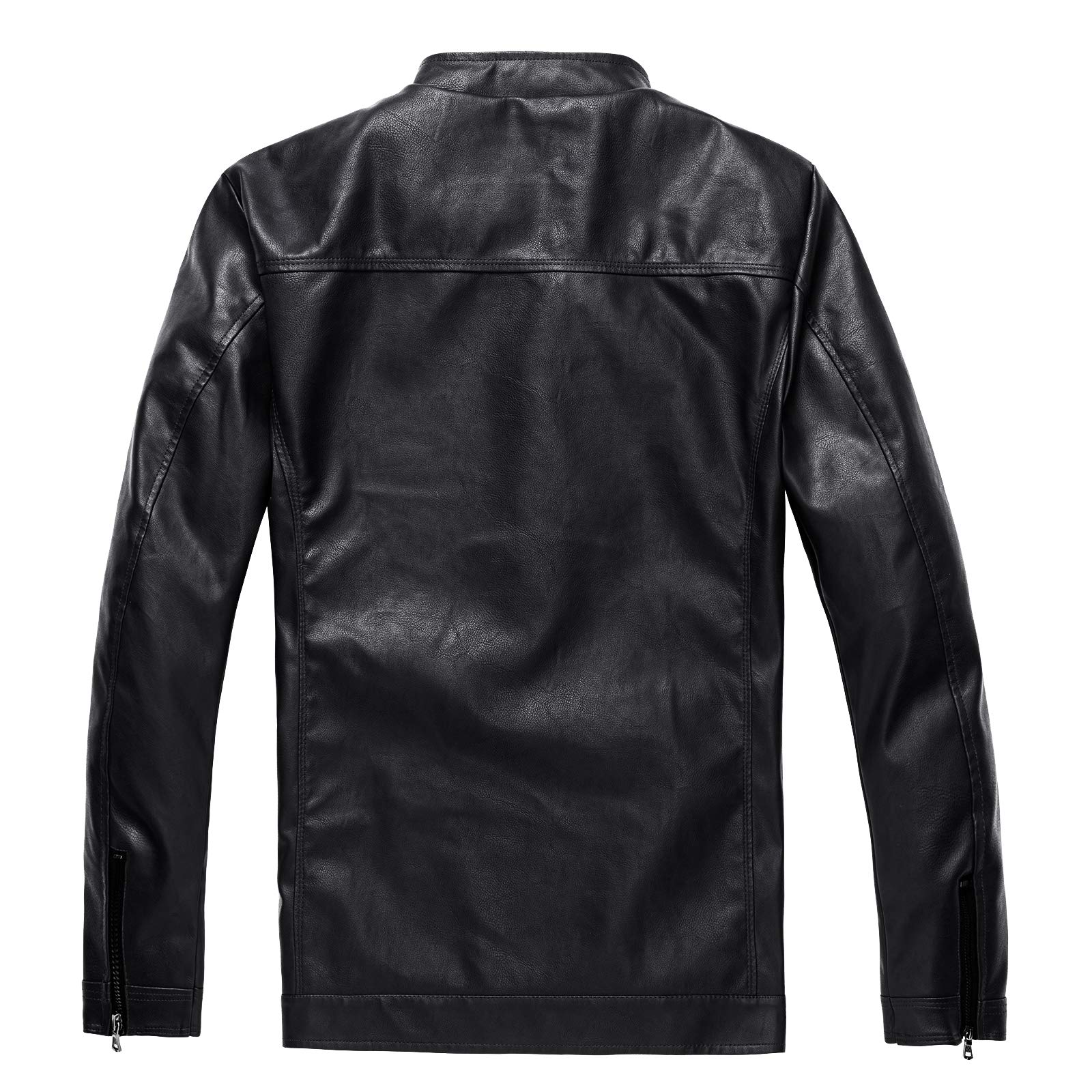 WULFUL Men's Stand Collar Leather Jacket Motorcycle Lightweight Faux Leather Outwear