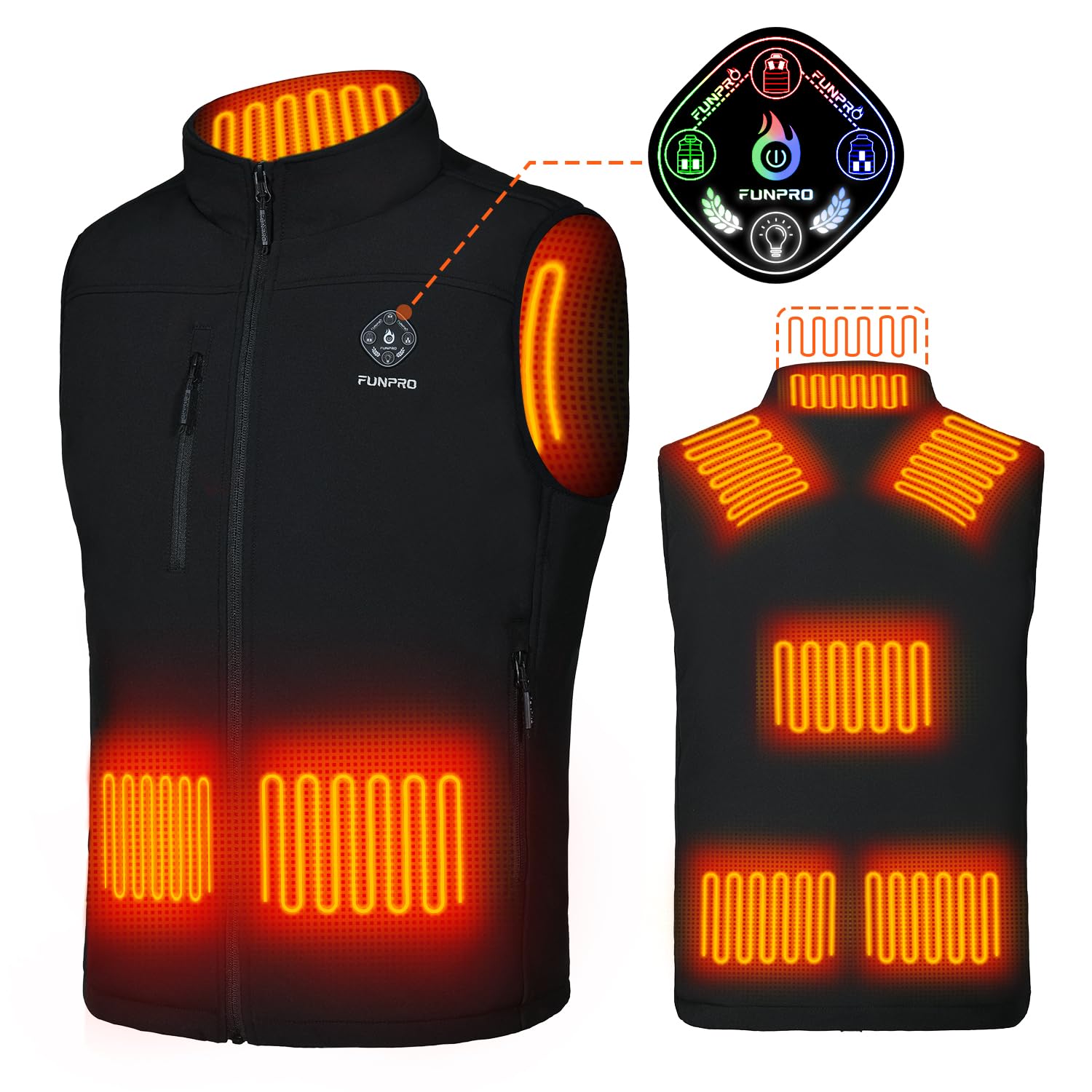 FUNPRO Heated Vest for Men Women, Windproof Electric Heating Vest, Softshell Sleeveless Sports Jacket, Battery Not Included