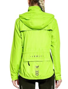 fitst4 sports women's cycling running jackets lightweight windproof bike windbreaker reflective with hood fluorescent yellow size s