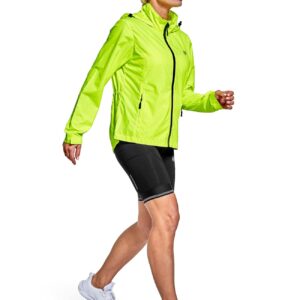 FitsT4 Sports Women's Cycling Running Jackets Lightweight Windproof Bike Windbreaker Reflective with Hood Fluorescent Yellow Size S