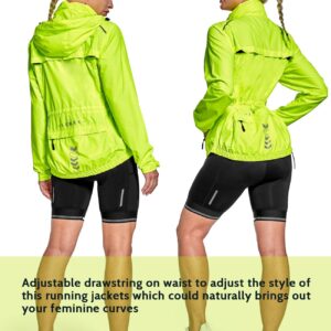 FitsT4 Sports Women's Cycling Running Jackets Lightweight Windproof Bike Windbreaker Reflective with Hood Fluorescent Yellow Size S