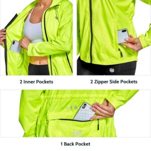 FitsT4 Sports Women's Cycling Running Jackets Lightweight Windproof Bike Windbreaker Reflective with Hood Fluorescent Yellow Size S