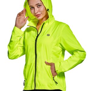 FitsT4 Sports Women's Cycling Running Jackets Lightweight Windproof Bike Windbreaker Reflective with Hood Fluorescent Yellow Size S