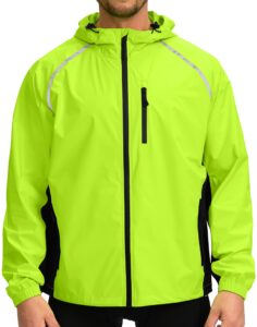 men's cycling rain jackets waterproof running windbreaker hooded reflective bike hiking biking windproof bicycle riding(fluorescent yellow/black,4xl)