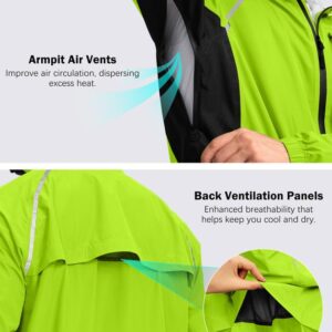 Men's Cycling Rain Jackets Waterproof Running Windbreaker Hooded Reflective Bike Hiking Biking Windproof Bicycle Riding(Fluorescent Yellow/Black,4XL)