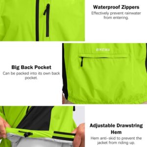 Men's Cycling Rain Jackets Waterproof Running Windbreaker Hooded Reflective Bike Hiking Biking Windproof Bicycle Riding(Fluorescent Yellow/Black,4XL)