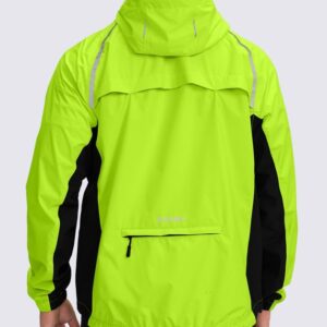 Men's Cycling Rain Jackets Waterproof Running Windbreaker Hooded Reflective Bike Hiking Biking Windproof Bicycle Riding(Fluorescent Yellow/Black,4XL)