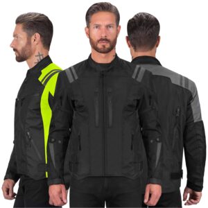 nomad motorcycle jacket for men, ironborn biker jacket, cruiser sportsbike enduro mens riding jacket with armor protection (us, alpha, small, regular, regular, black)