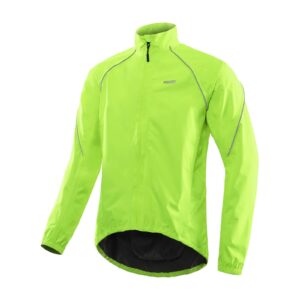 arsuxeo waterproof running cycling jacket for men breathable bike rain jacket bicycle coat clothing windbreaker green size large