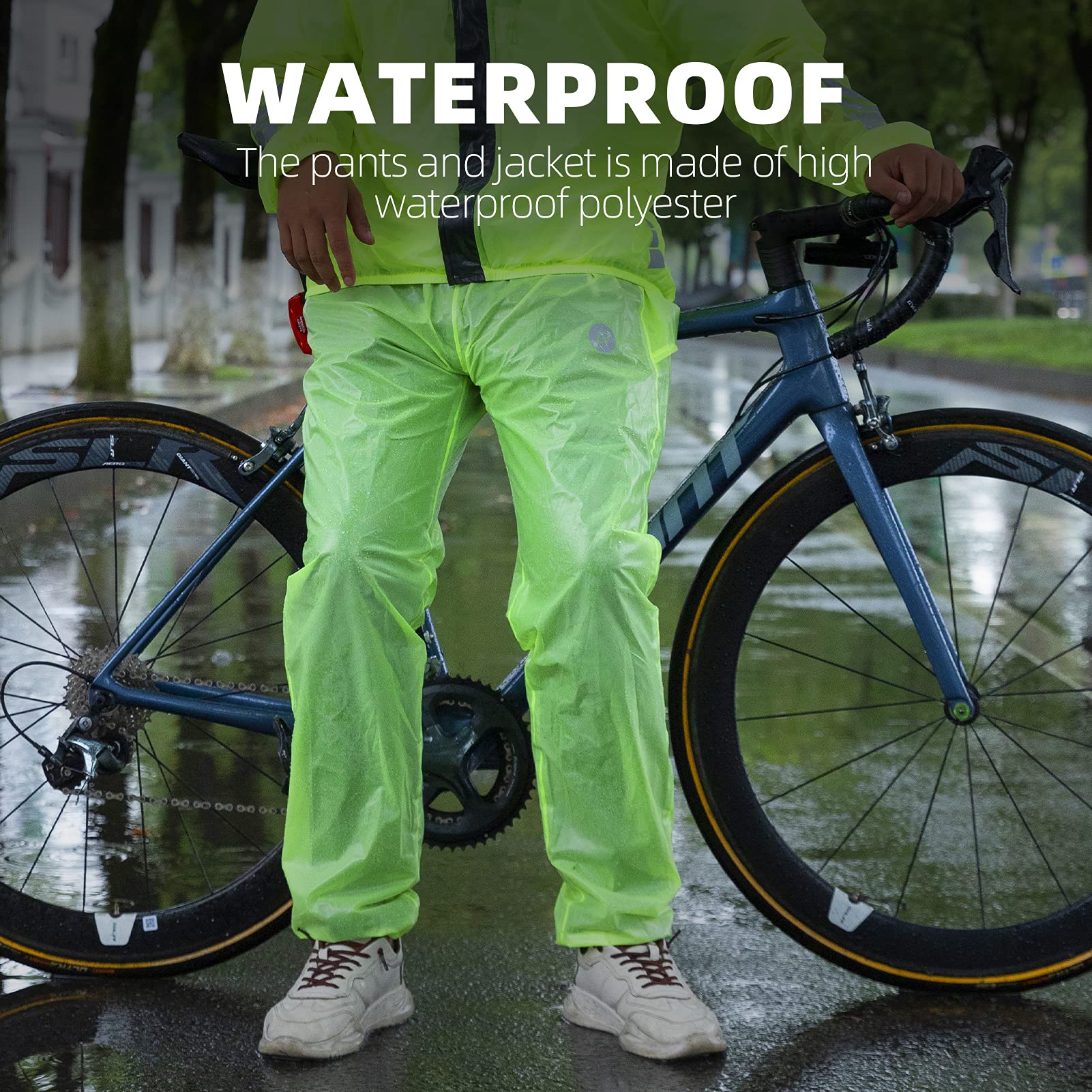 ROCKBROS Cycling Rain Jacket for Men Bike Pants 100% Waterproof Cycling Suit Breathable Cycling Jacket Pants for Heavy Rain