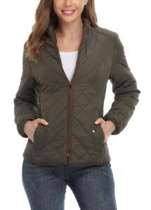 anienaya women's lightweight quilted jacket stand collar zip warm winter coat outwear w 2 pockets