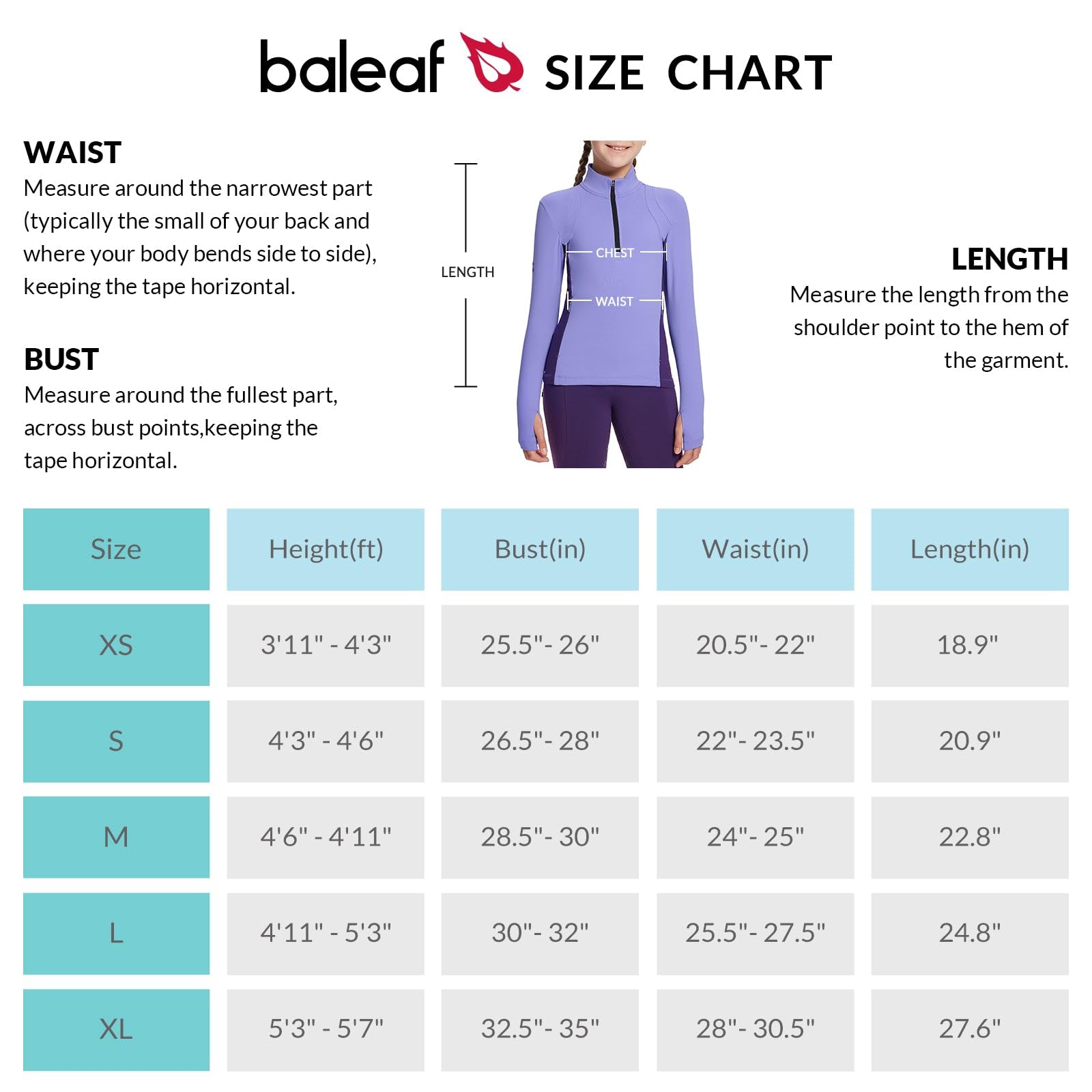 BALEAF Girls Fleece Long Sleeve Shirts, Fall Jacket Half Zip Sweatshirts Horse Riding Camping Thermal Coat Kids purple L