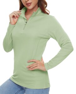 tacvasen women's sun shirts uv protection shirt long sleeve workout tops for women quarter zip pullover light green, xl