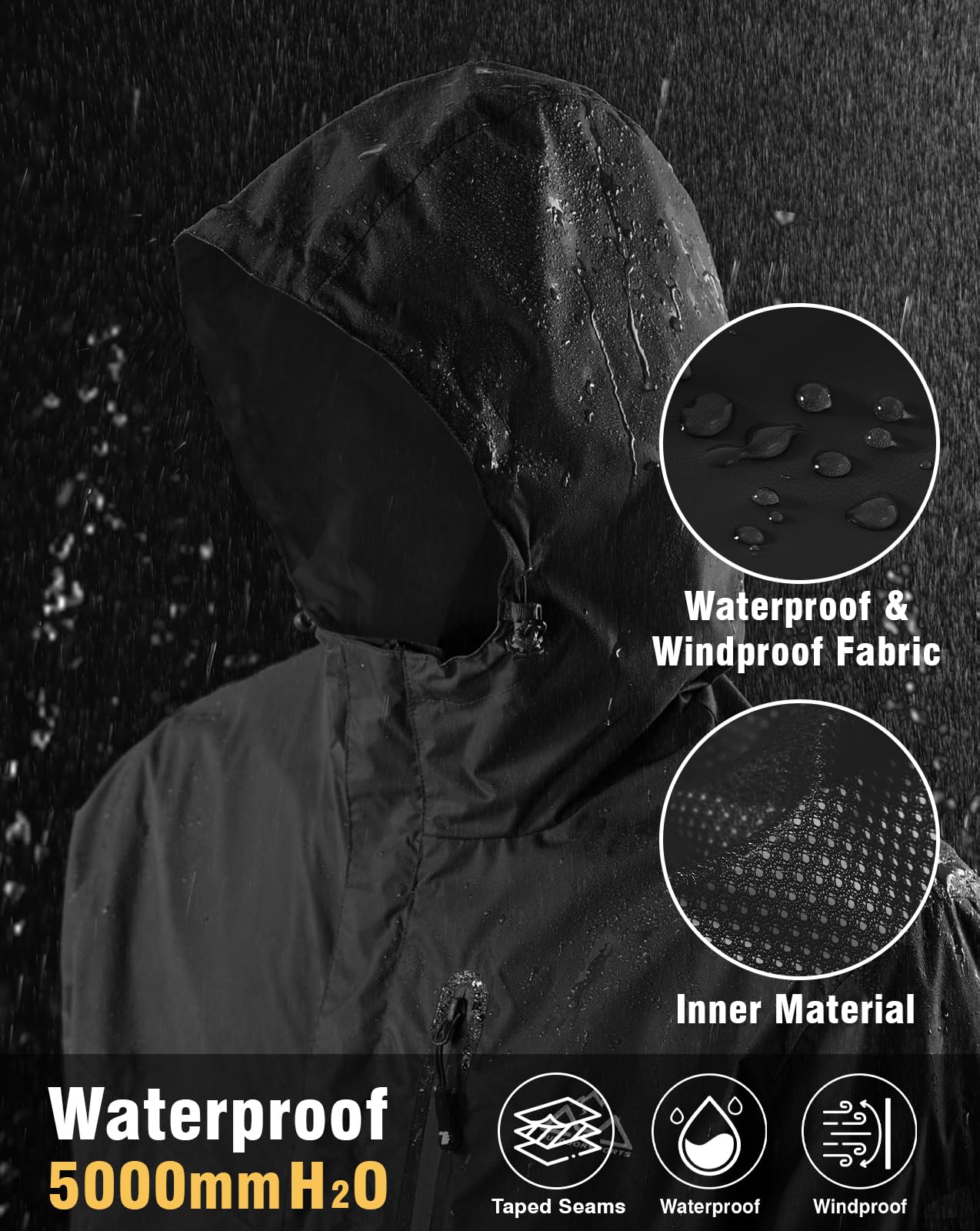 TBMPOY Men's Lightweight Rain Jackets Waterproof Hooded Running Cycling Hiking Raincoat Outdoor Windbreaker Black XXL