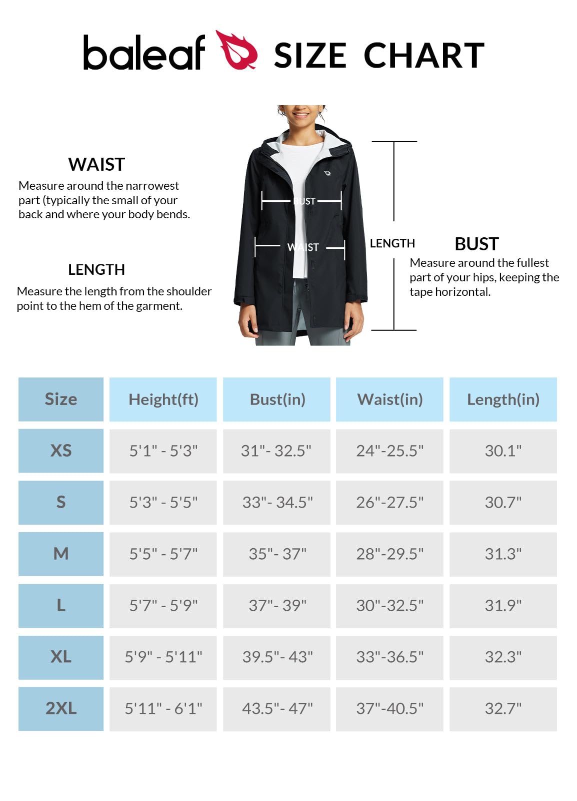 BALEAF Women's Rain Jacket Waterproof Lightweight Long Raincoat Travel Outdoor Hiking Hooded Windbreaker Black M