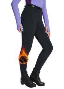 baleaf girls riding pants, fleece winter breeches full seat silicone kids horseback equestrian zipper pocket tight black m