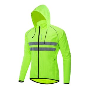 wosawe packable cycling jacket hooded running coat lightweight biking windbreaker, green with hood large