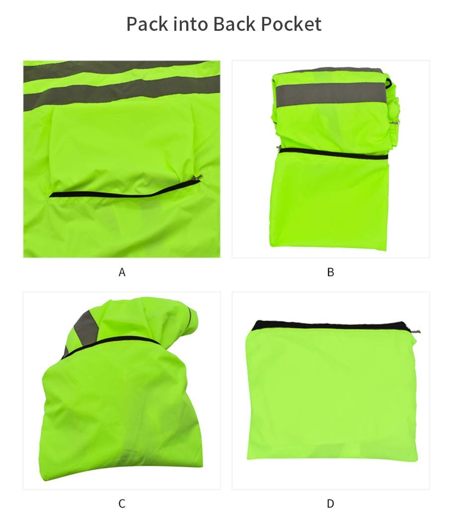 WOSAWE Packable Cycling Jacket Hooded Running Coat Lightweight Biking Windbreaker, Green with Hood Large