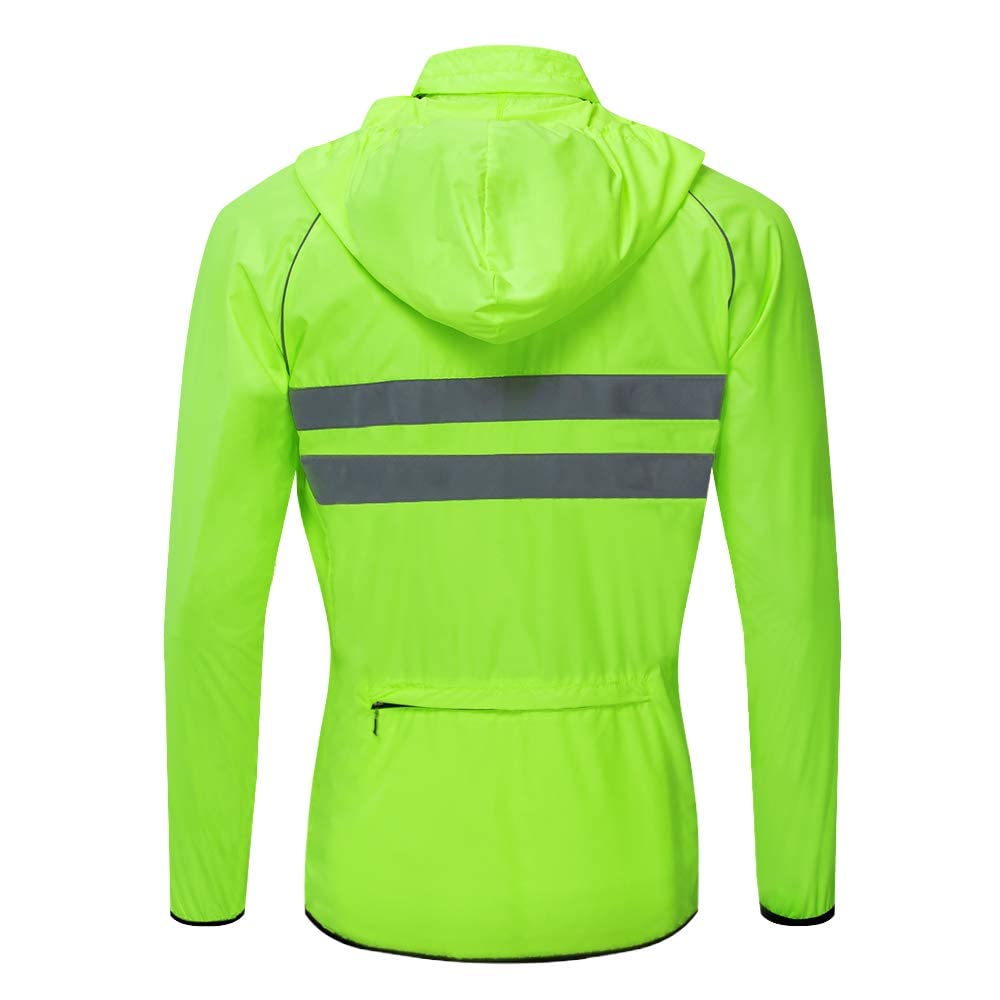 WOSAWE Packable Cycling Jacket Hooded Running Coat Lightweight Biking Windbreaker, Green with Hood Large