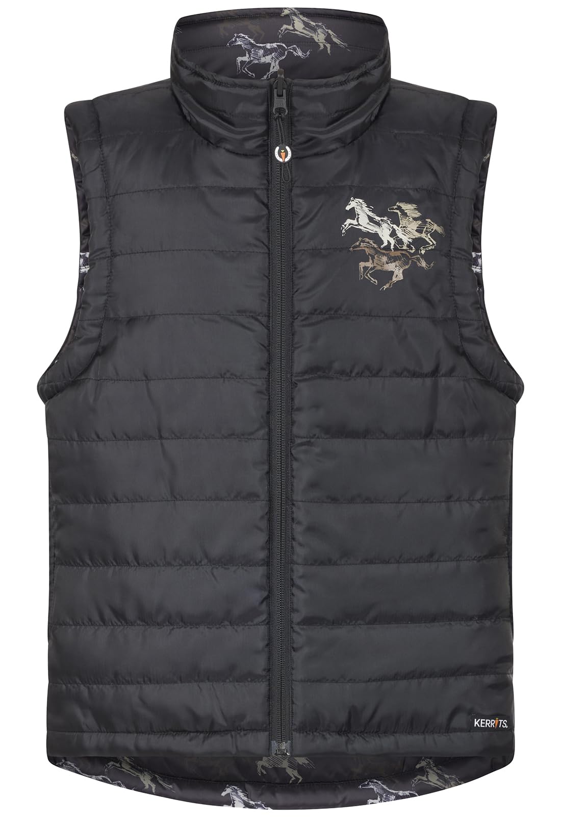 Kerrits Kids Pony Tracks Reversible Quilted Vest Black Run Free Multi/Black Size: M