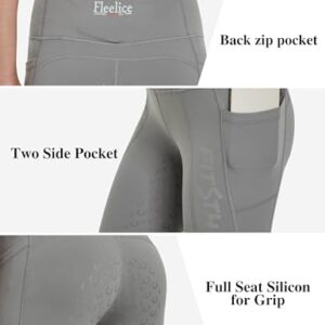 FitsT4 Sports Women's Winter Full Seat Riding Tights Fleece Lined Horse Riding Pants Silicon Grip Horseback Equestrian Breeches Pockets Grey Size M