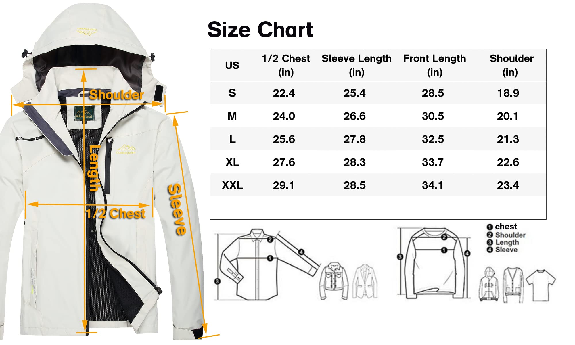 GIISAM White Raincoat for Men Spring Waterproof Windbreaker Lightweight Rain Jackets Outdoor Running Hiking Cycling Raincoats