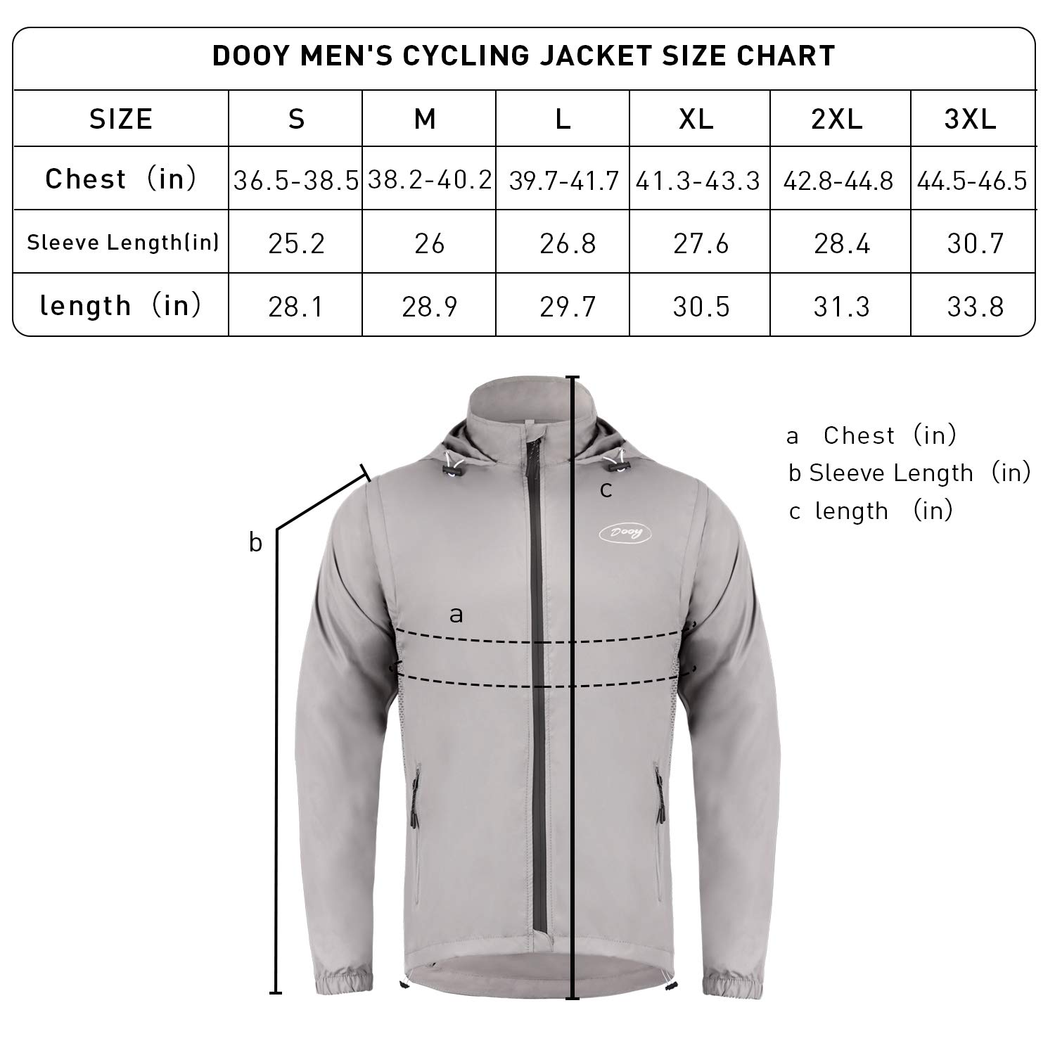 Dooy Men's Cycling Bike Jacket Windproof Vest Lightweight Running Jacket High Visibility Windbreaker with Detachable Sleeves(Grey,Large)