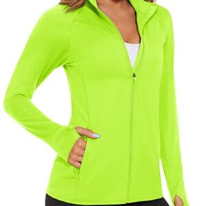 MAGCOMSEN Women's Lightweight Workout Jackets UV Protection Jacket Long Sleeve Shirts Running Fishing Hiking Shirts Fluorescent Yellow XL