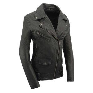 milwaukee leather sfl2875 women's black premium new zealand lambskin motorcycle style leather jacket - large