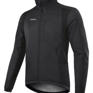 BERGRISAR Winter Cycling Jacket for Men Softshell Windproof Thermal Fleece Bike Clothing Running Jacket Windbreaker Black Large