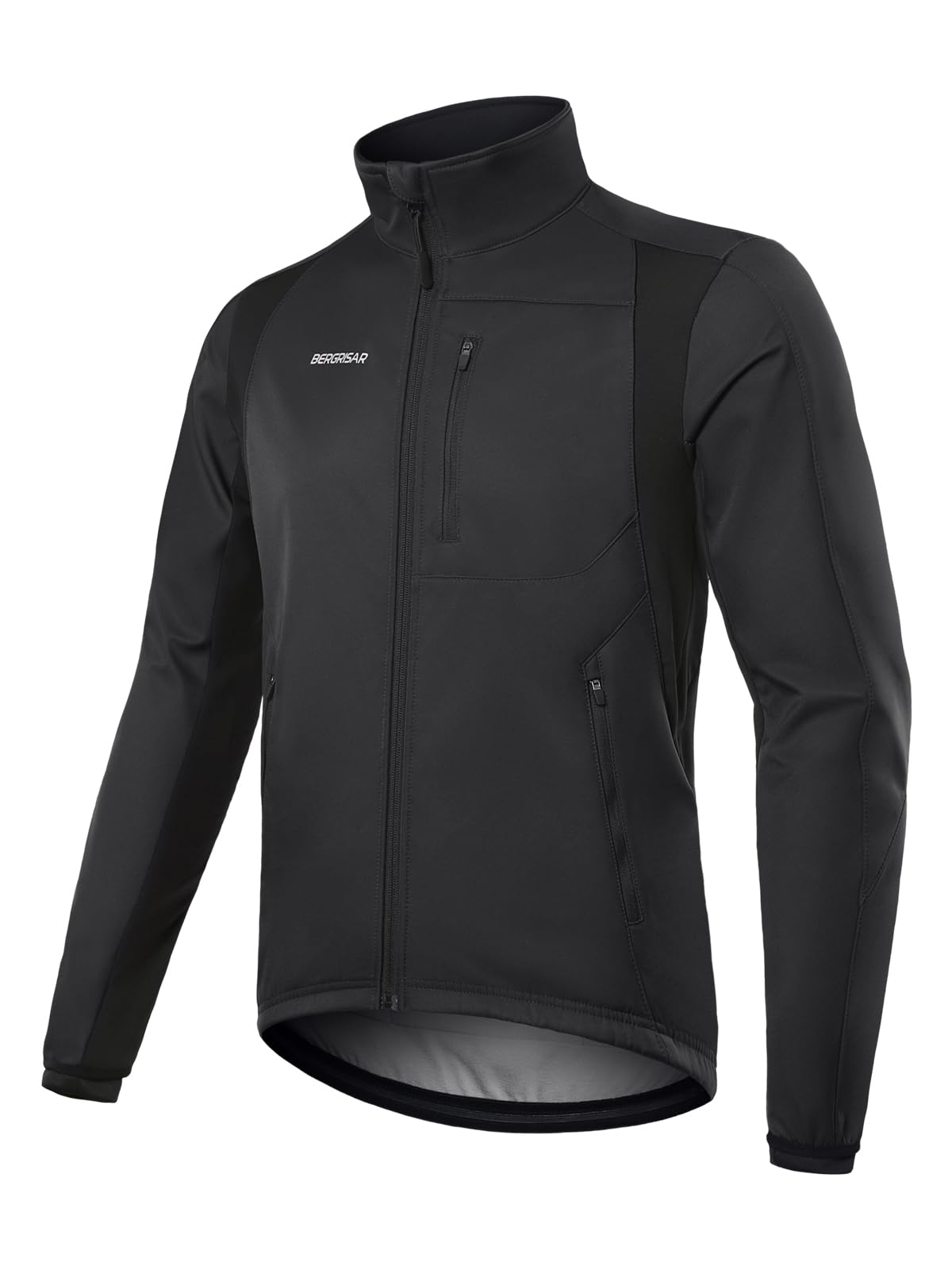 BERGRISAR Winter Cycling Jacket for Men Softshell Windproof Thermal Fleece Bike Clothing Running Jacket Windbreaker Black Large