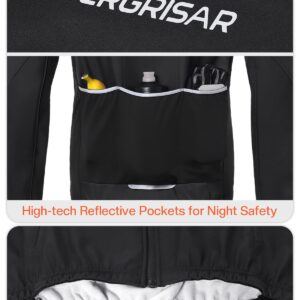 BERGRISAR Winter Cycling Jacket for Men Softshell Windproof Thermal Fleece Bike Clothing Running Jacket Windbreaker Black Large