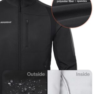 BERGRISAR Winter Cycling Jacket for Men Softshell Windproof Thermal Fleece Bike Clothing Running Jacket Windbreaker Black Large