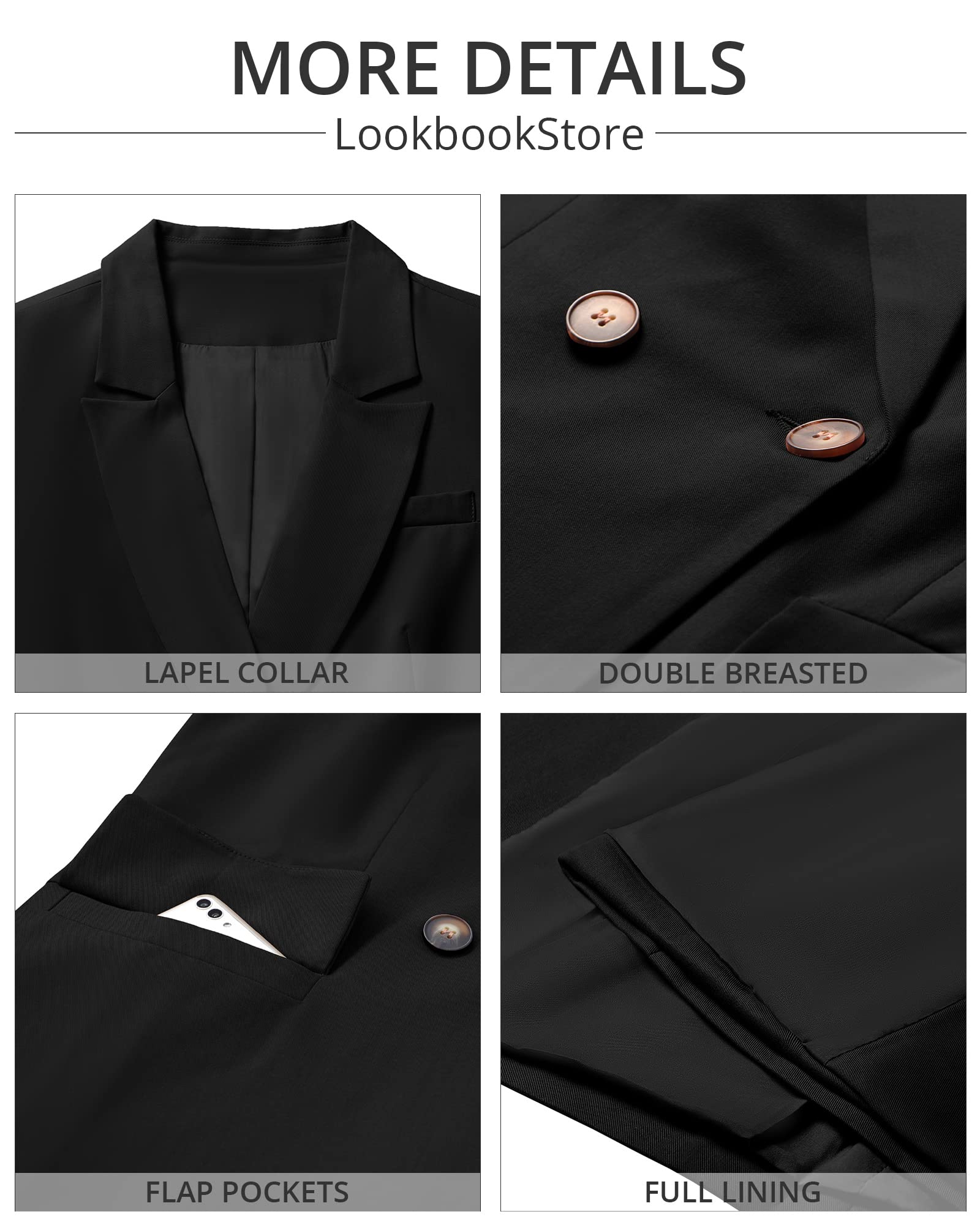 LookbookStore Black Blazers for Women Black Suit Jacket Womens Black Blazer Women Clothing Women's Black Blazer Size Small Size 4 Size 6