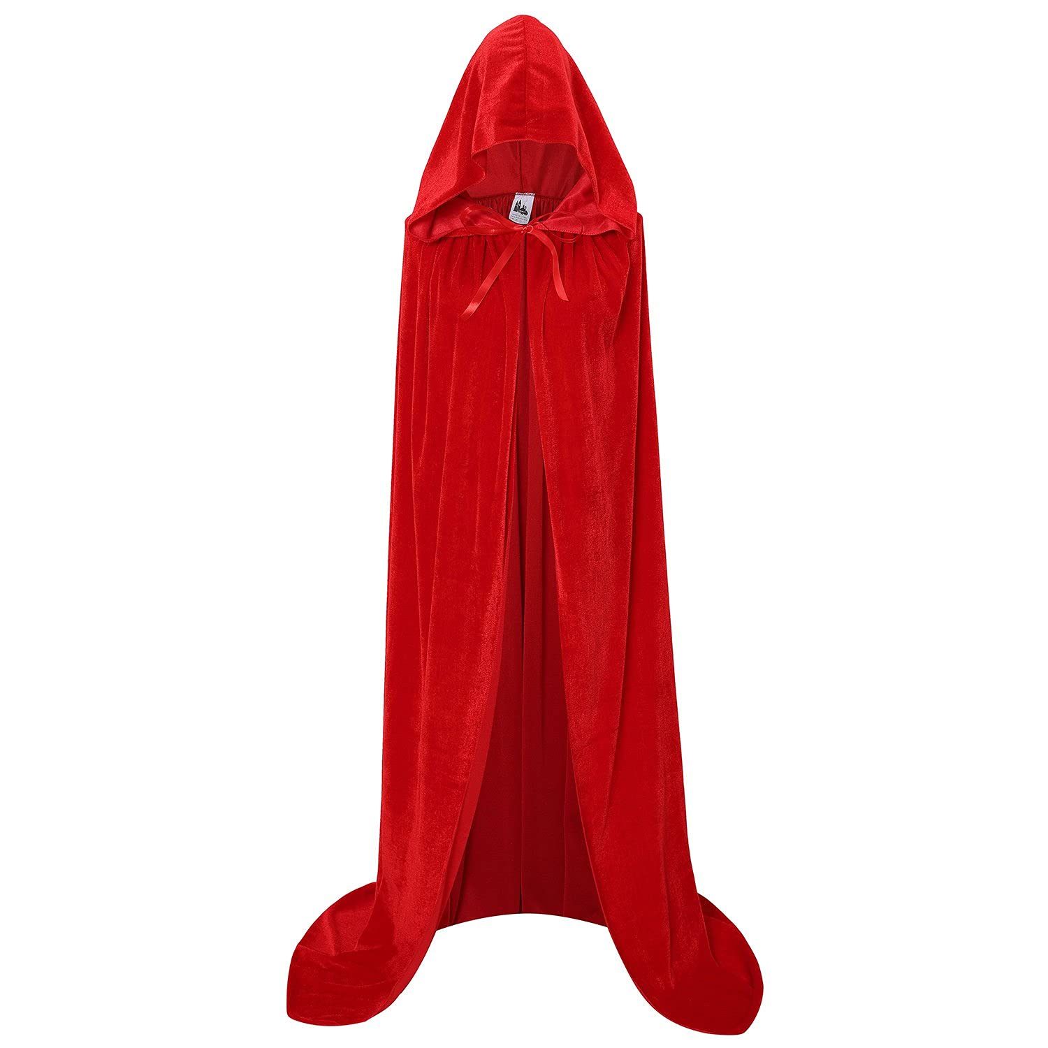 Unisex Hooded Cloak Long Velvet Cape For Halloween Christmas Cosplay Costume (L, Red)