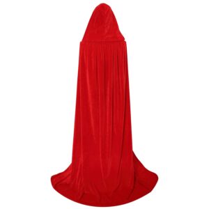 Unisex Hooded Cloak Long Velvet Cape For Halloween Christmas Cosplay Costume (L, Red)