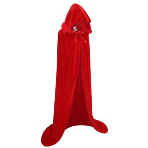 Unisex Hooded Cloak Long Velvet Cape For Halloween Christmas Cosplay Costume (L, Red)