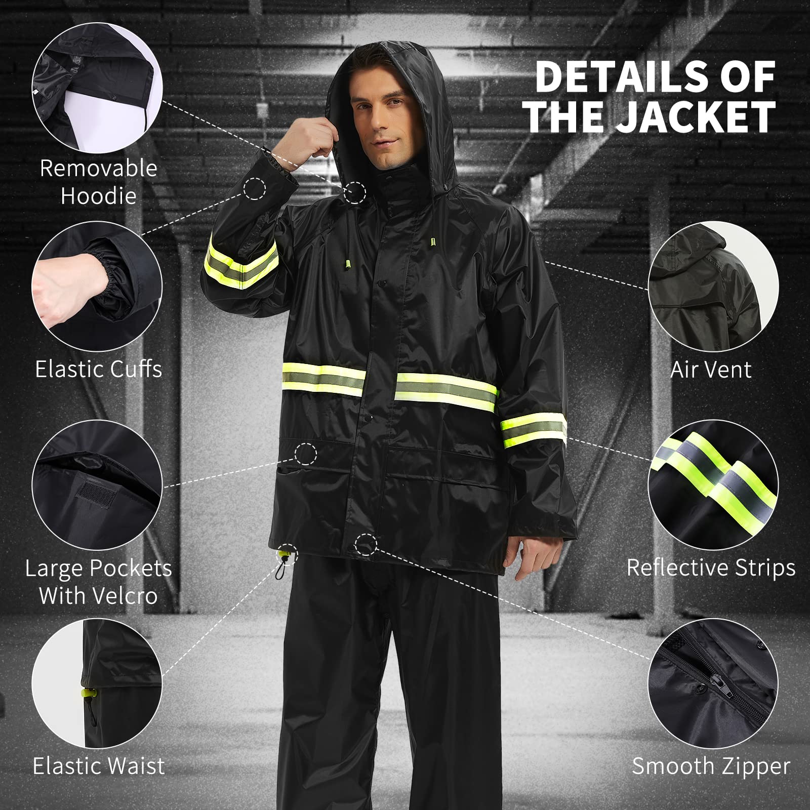 Rain Suits for Men Women Waterproof, Breathable Rain Coats with Eye-Catching Reflective Strip, Durable Rain Gear