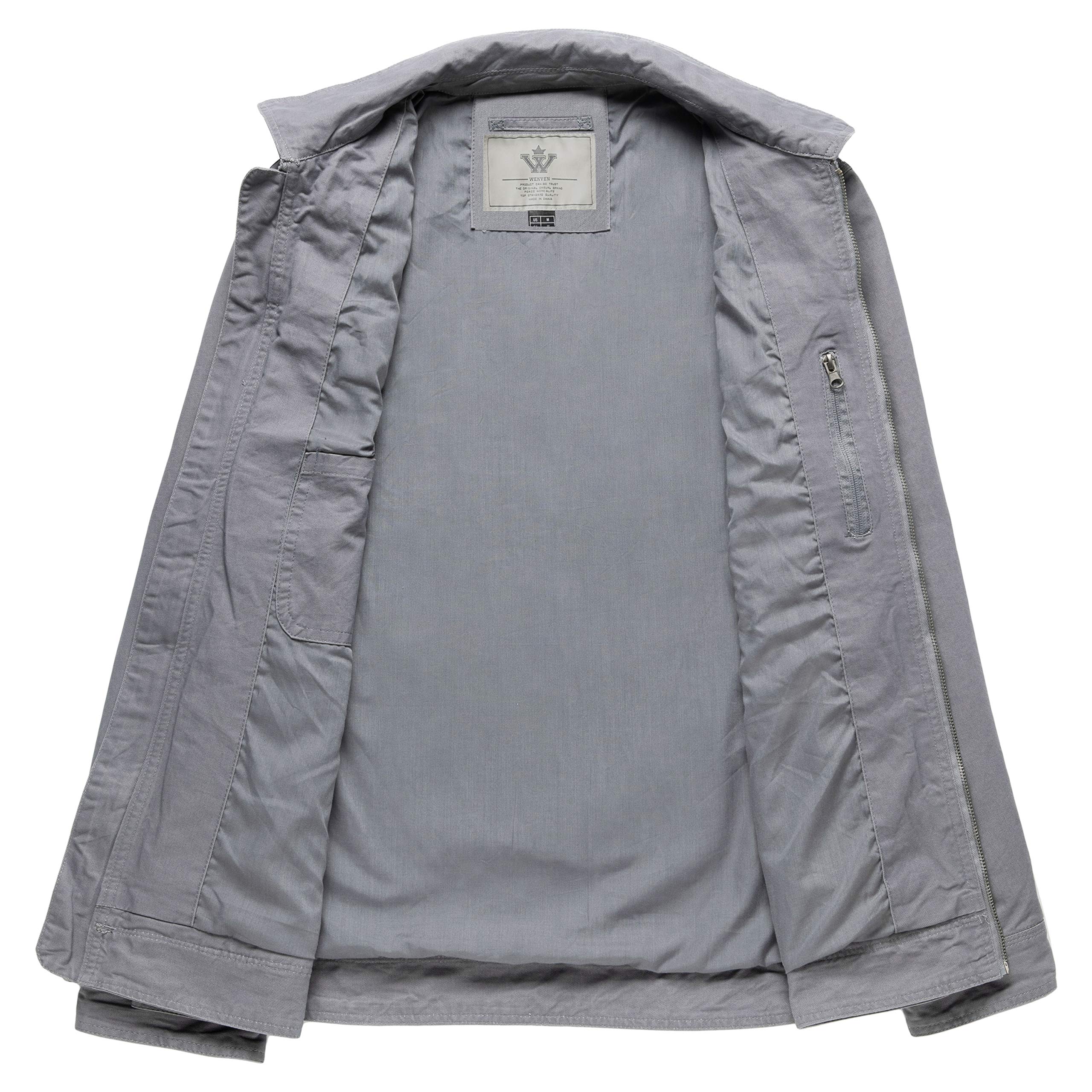 WenVen Men's Casual Canvas Cotton Military Utility Jacket (Light Grey,2XL)