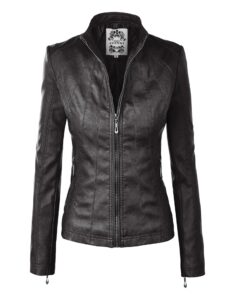 made by johnny mbj wjc877 womens panelled faux leather moto jacket s black