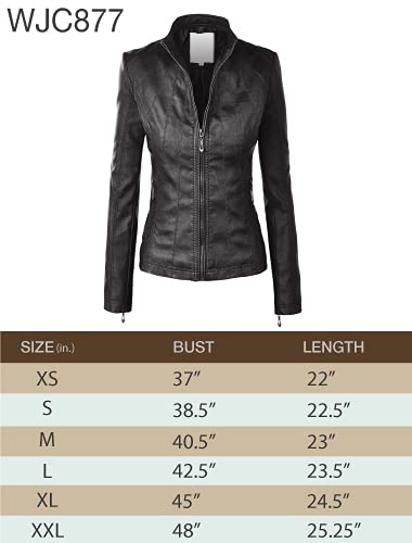 Made By Johnny MBJ WJC877 Womens Panelled Faux Leather Moto Jacket S Black