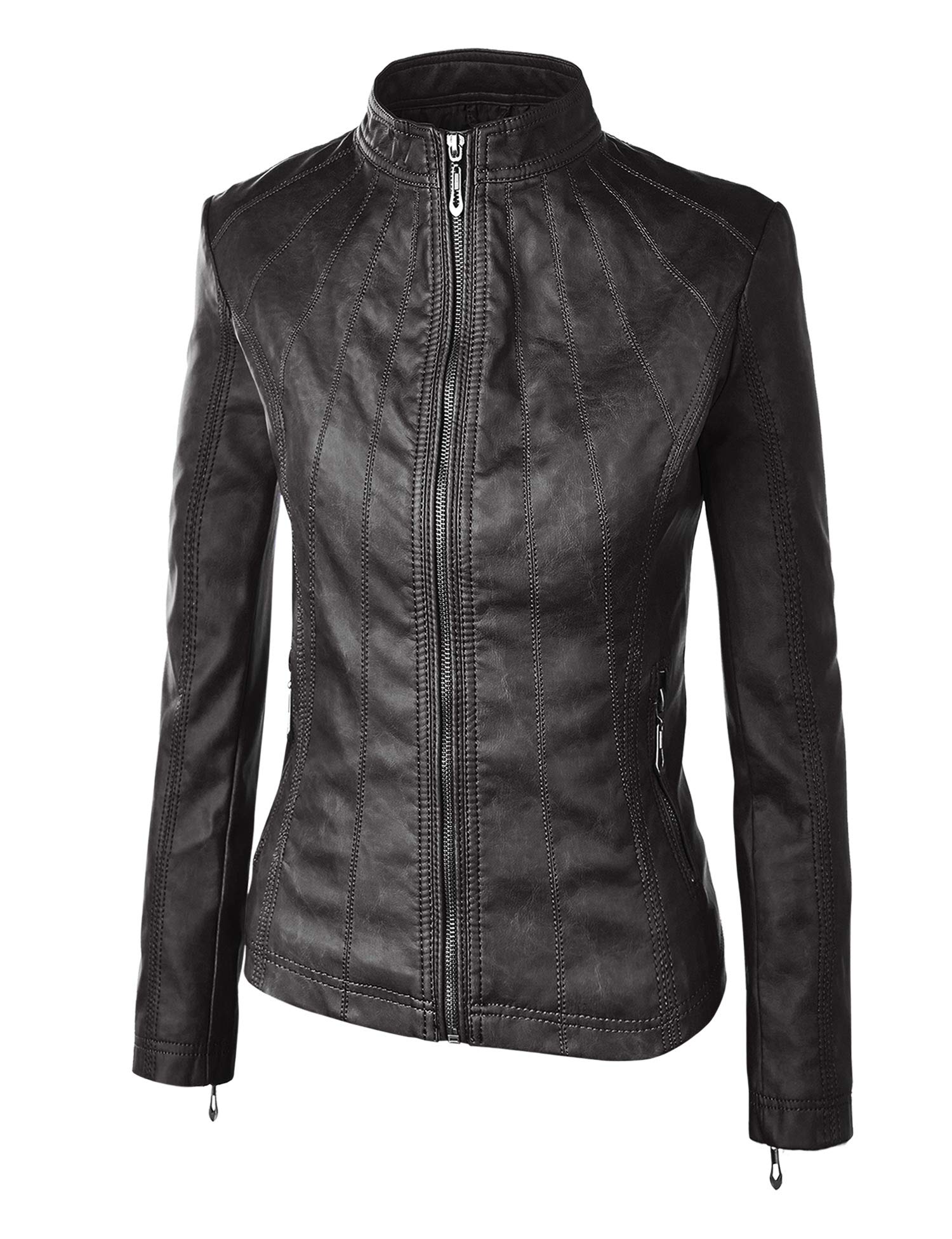 Made By Johnny MBJ WJC877 Womens Panelled Faux Leather Moto Jacket S Black