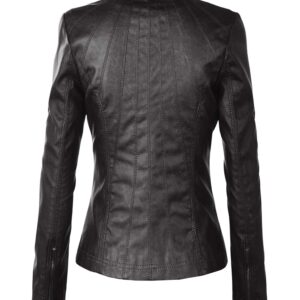 Made By Johnny MBJ WJC877 Womens Panelled Faux Leather Moto Jacket S Black