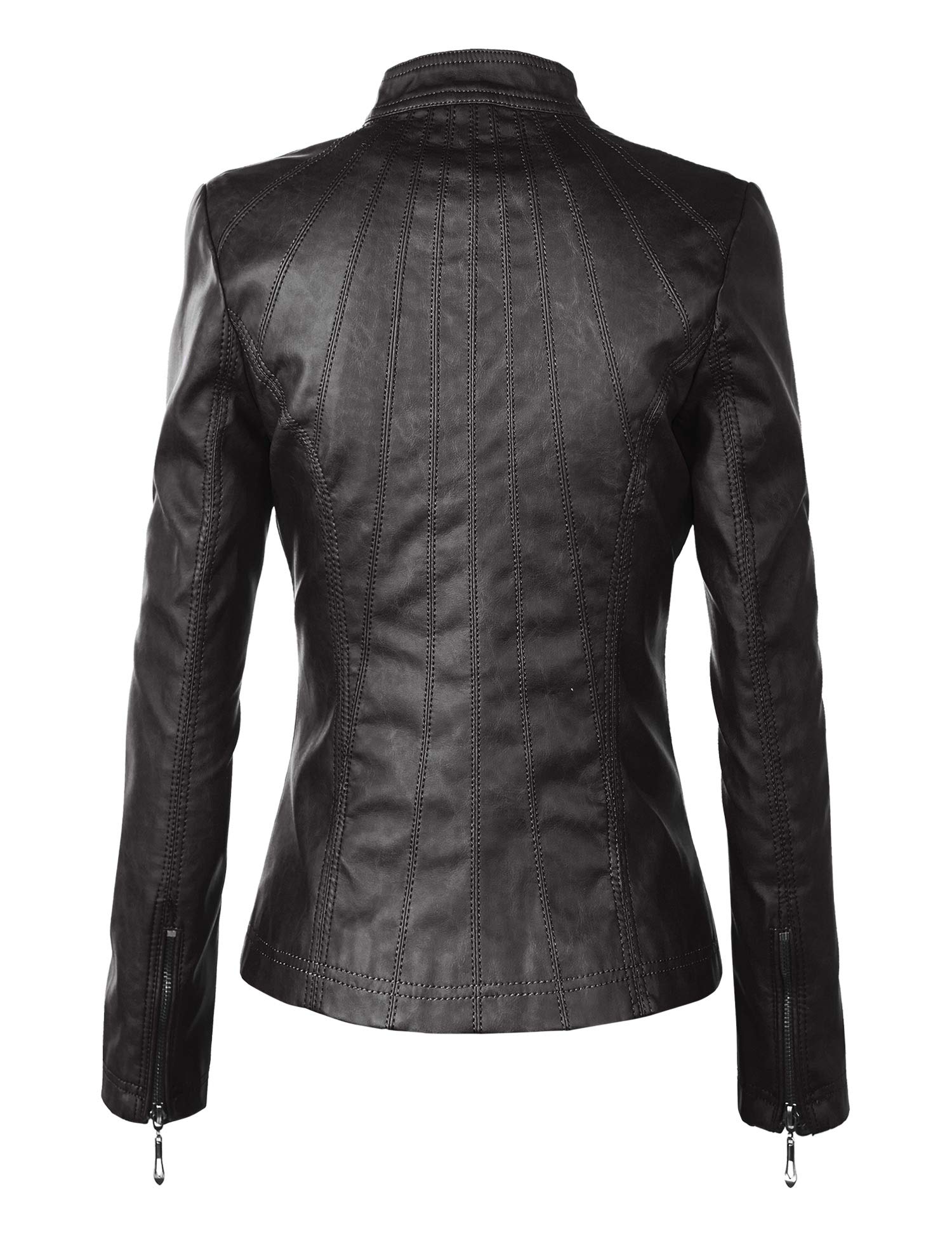 Made By Johnny MBJ WJC877 Womens Panelled Faux Leather Moto Jacket S Black