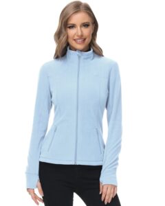 fleece zip up women lightweight soft fleece athletic running track jackets slim fit workout jacket with thumb holes(light blue,small)