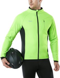 tsla men's winter cycling jackets, cold weather workout running jacket, warm thermal softshell bike windbreaker, cycling windproof jacket neon green, medium