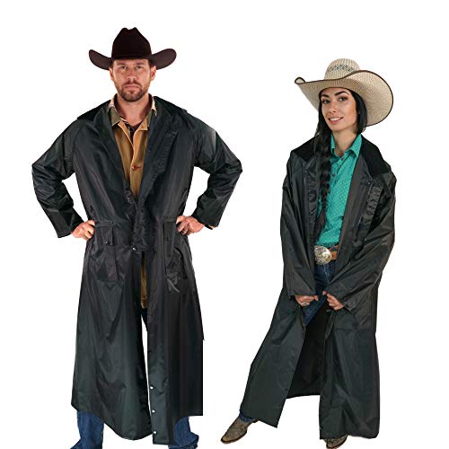 Southwestern Equine American Cowboy Saddle Slicker Rain Coat Duster – 100% Waterproof Full Length Unisex (Black, X-Large)