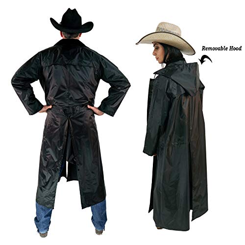 Southwestern Equine American Cowboy Saddle Slicker Rain Coat Duster – 100% Waterproof Full Length Unisex (Black, X-Large)