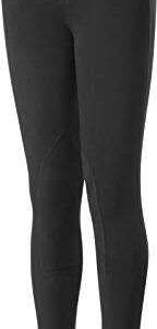 HORZE Nora Girls Riding Pants | Pull-on Kids Equestrian Leather Knee Patch Jodhpur Breeches - Black - M